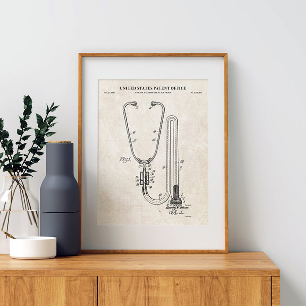 Stethoscope Patent Wall Art - Vintage Paper – Pediment Publishing