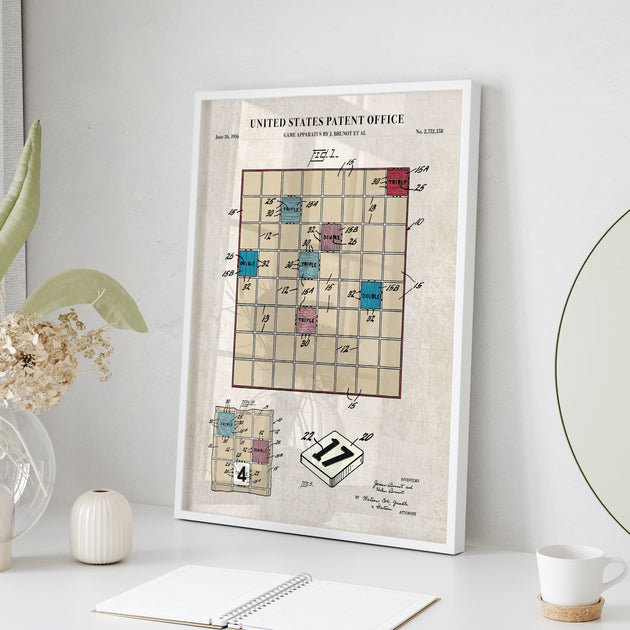 Scrabble Patent Wall Art (Colorized and 4 Design Options) – Pediment ...