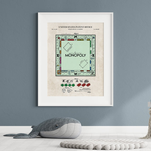 Monopoly Board Game Patent Wall Art (Colorized and 4 Design Options ...
