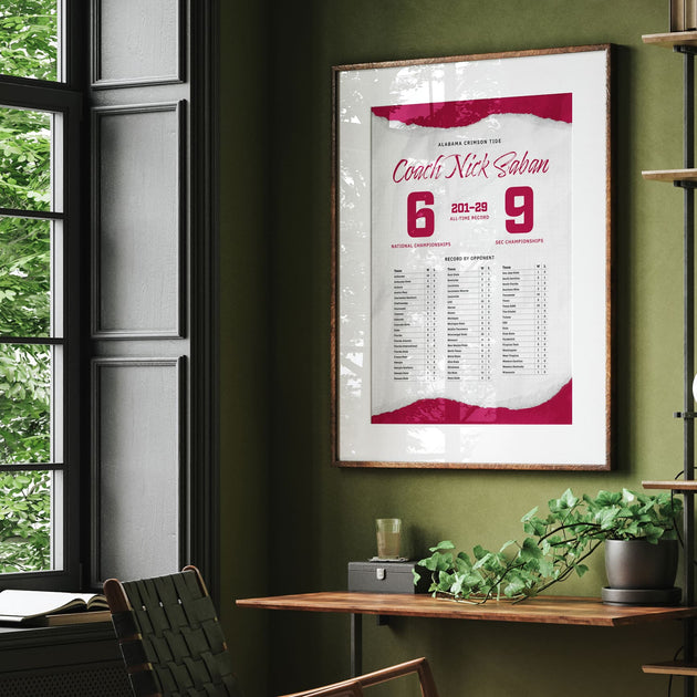 Alabama Coach Nick Saban's Career By the Numbers Wall Art – Pediment ...