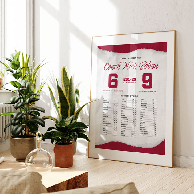 Alabama Coach Nick Saban's Career By the Numbers Wall Art – Pediment ...
