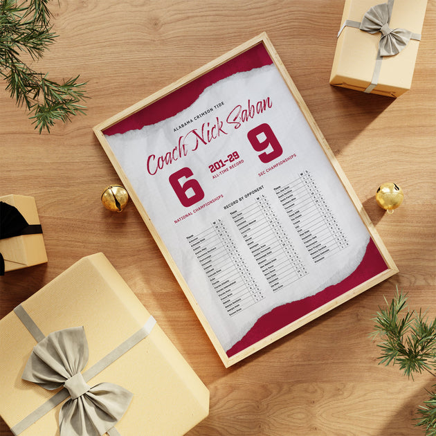 Alabama Coach Nick Saban's Career By the Numbers Wall Art – Pediment ...