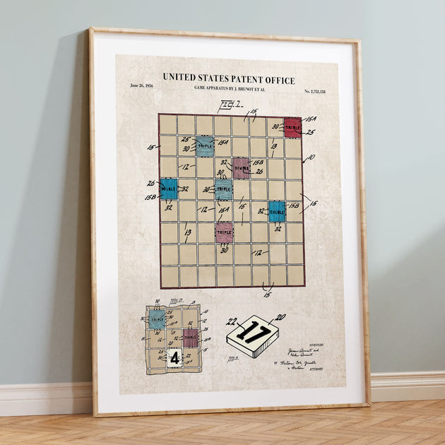 Scrabble Patent Wall Art (Colorized and 4 Design Options) – Pediment ...
