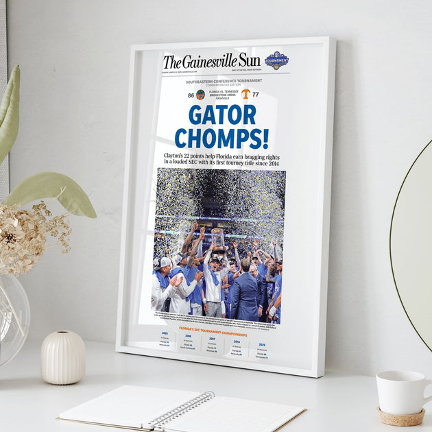 Florida Gator Chomps SEC Champs Front Page Wall Art – Pediment Publishing
