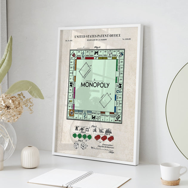 Monopoly Board Game Patent Wall Art (Colorized and 4 Design Options ...