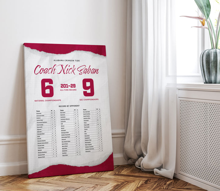 Alabama Coach Nick Saban's Career By the Numbers Wall Art – Pediment ...