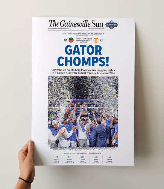 Florida Gator Chomps SEC Champs Front Page Wall Art – Pediment Publishing
