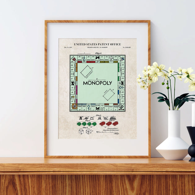 Monopoly Board Game Patent Wall Art (Colorized and 4 Design Options ...