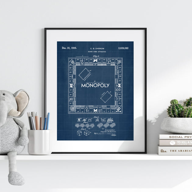 Monopoly Board Game Patent Wall Art (Colorized and 4 Design Options ...