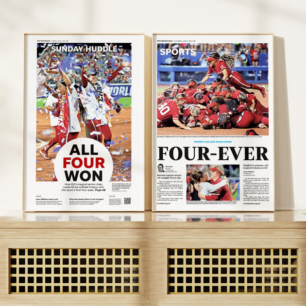 Sooners Softball 2024 WCWS All Four One Front Page Wall Art – Pediment ...