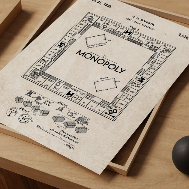 Monopoly Board Game Patent Wall Art (Colorized and 4 Design Options ...