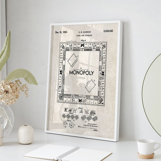 Monopoly Board Game Patent Wall Art (Colorized and 4 Design Options ...