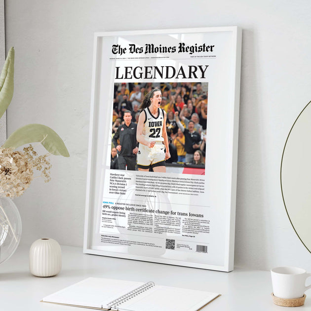 Caitlin Clark Legendary Front Page Wall Art – Pediment Publishing
