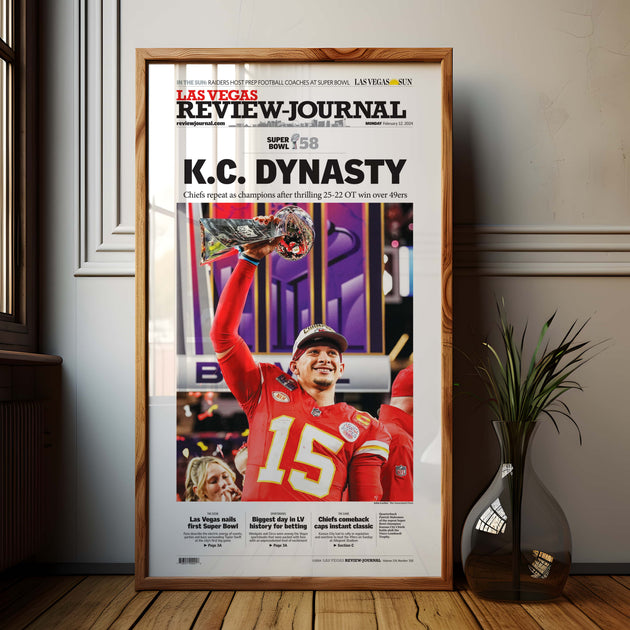 K.C. Chiefs Dynasty 2023-24 Champs Front Page Wall Art – Pediment ...