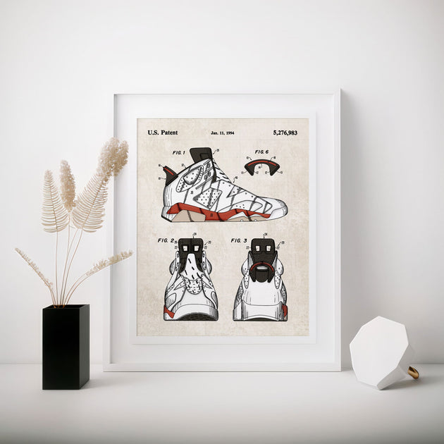 Air Jordan VI Basketball Shoe Patent Wall Art (4 Designs Options ...