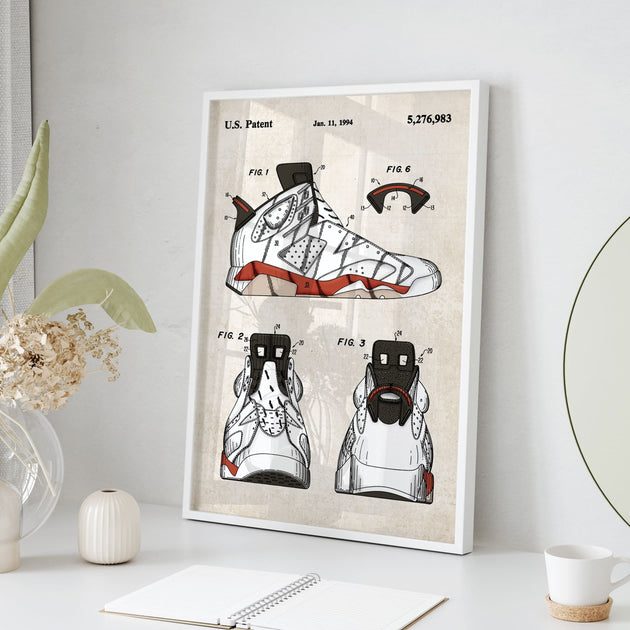 Air Jordan VI Basketball Shoe Patent Wall Art (4 Designs Options ...