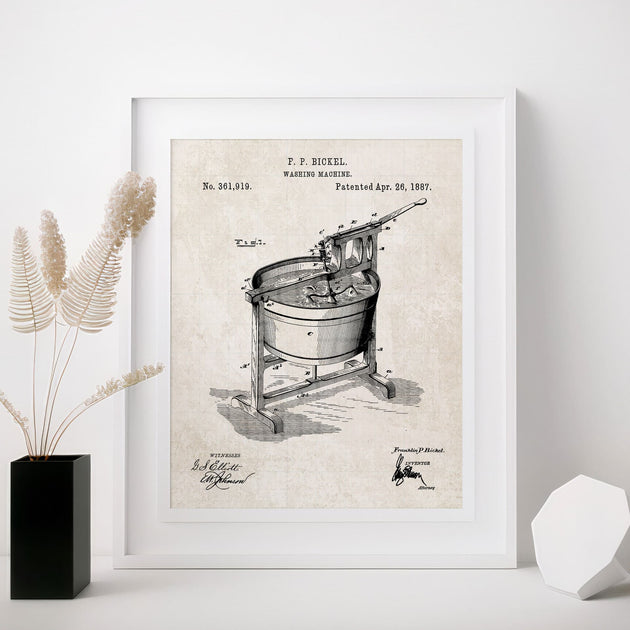 Laundry Room Washing Machine Patent Wall Art (4 Design Options ...