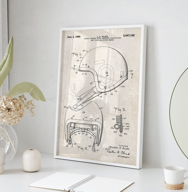 Football Helmet Patent Wall Art - Vintage Paper – Pediment Publishing